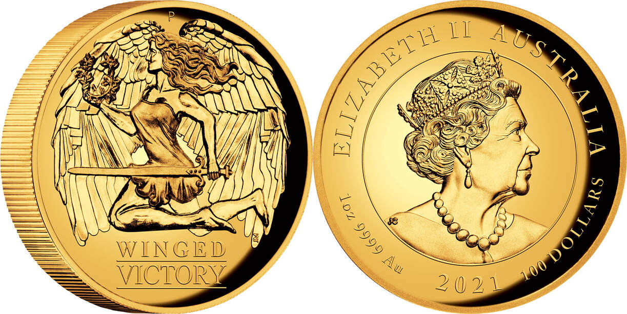 100 Dollars WINGED VICTORY 1 Oz Gold Coin 100$ Australia 2021 Proof ...