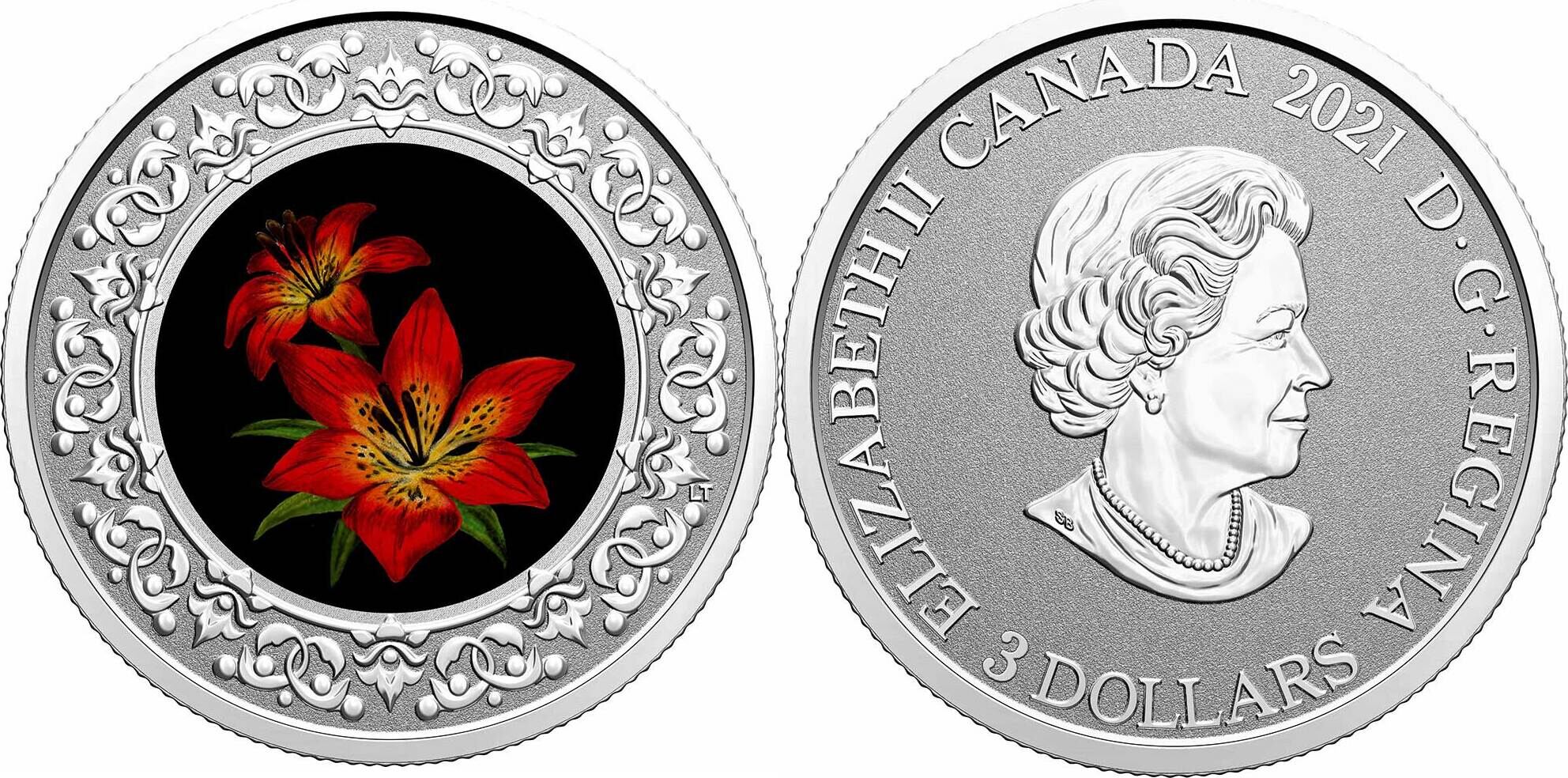 3 Dollars WESTERN RED LILY Floral Emblems Saskatchewan Silver Coin 3 ...