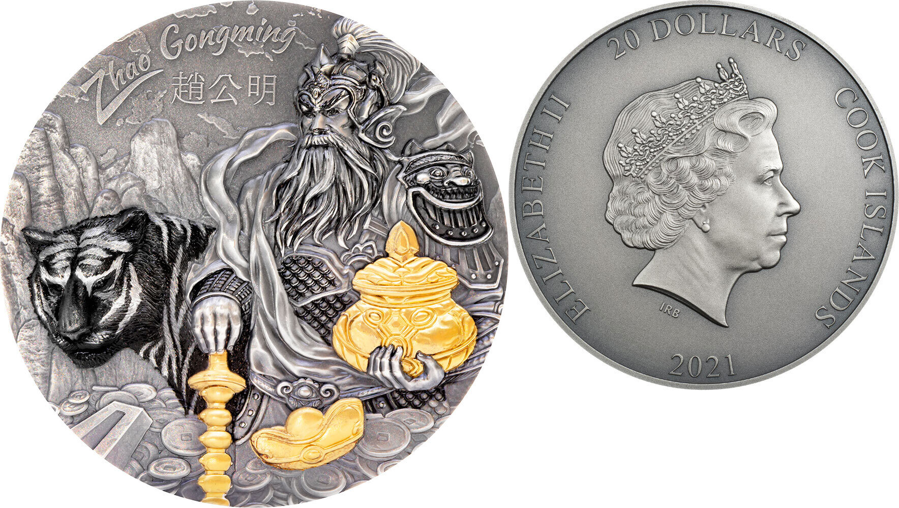 20 Dollars ZHAO GONGMING Gilded Asian Mythology 3 Oz Silver Coin 20 ...