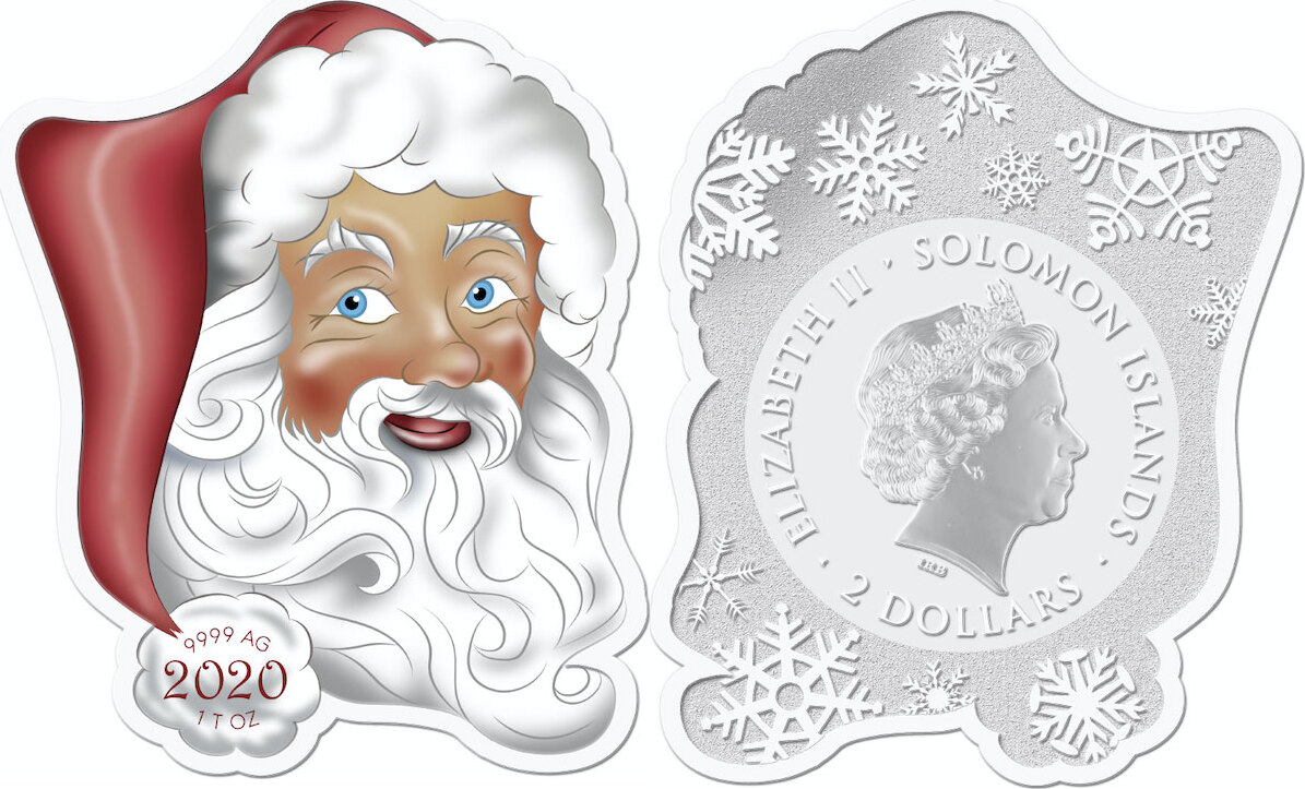 2 Dollars HOLIDAY SANTA 1 Oz Silver Coin 2$ Solomon Islands 2020 Proof ...