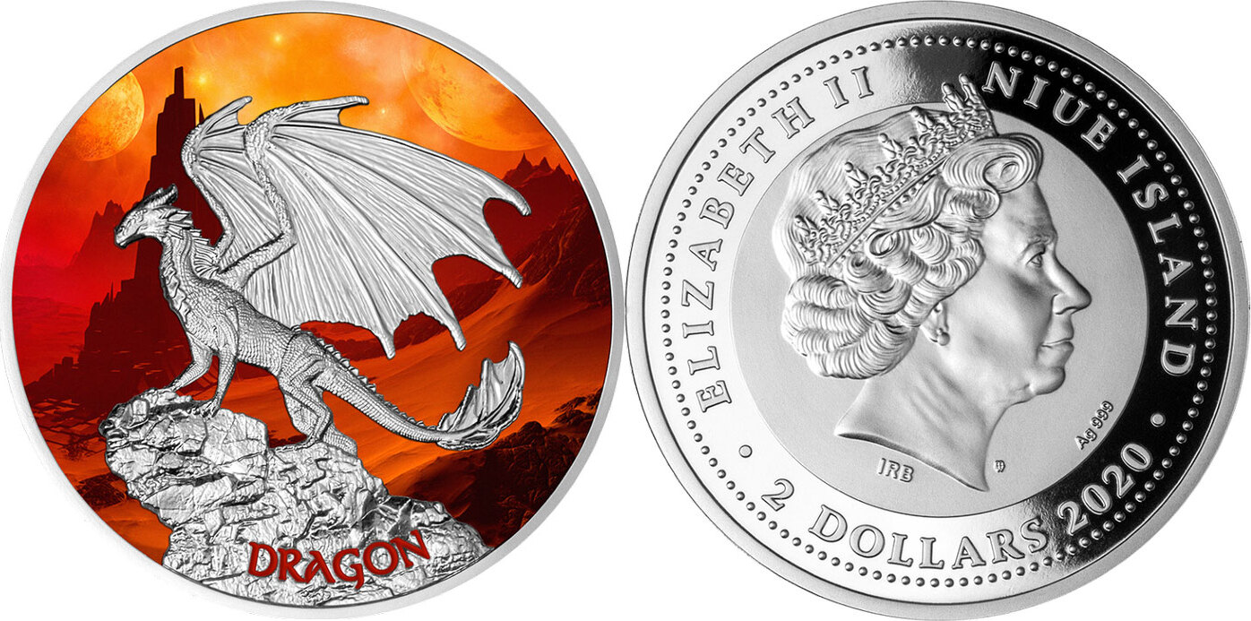 2 Dollars DRAGON Silver Coin 2$ Niue 2020 Proof | MA-Shops