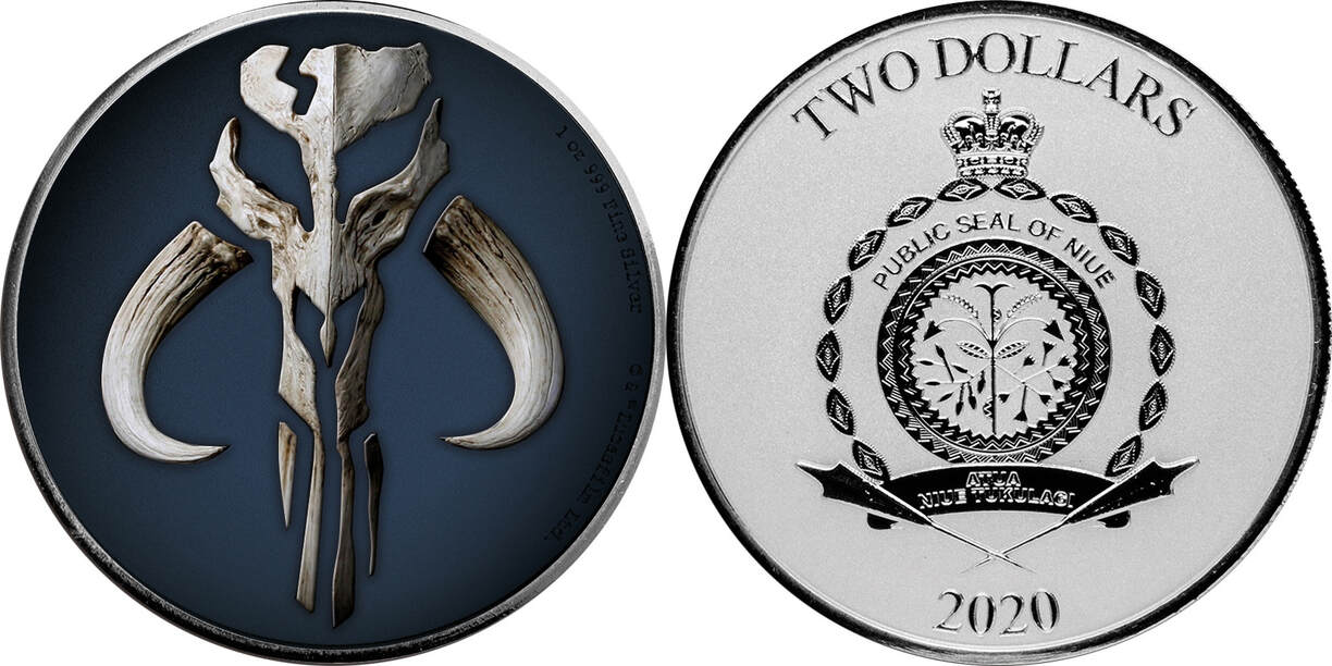 2 Dollars MANDALORIAN MYTHOSAUR Star Wars 1 Oz Silver Coin 2$ Niue 2020 ...