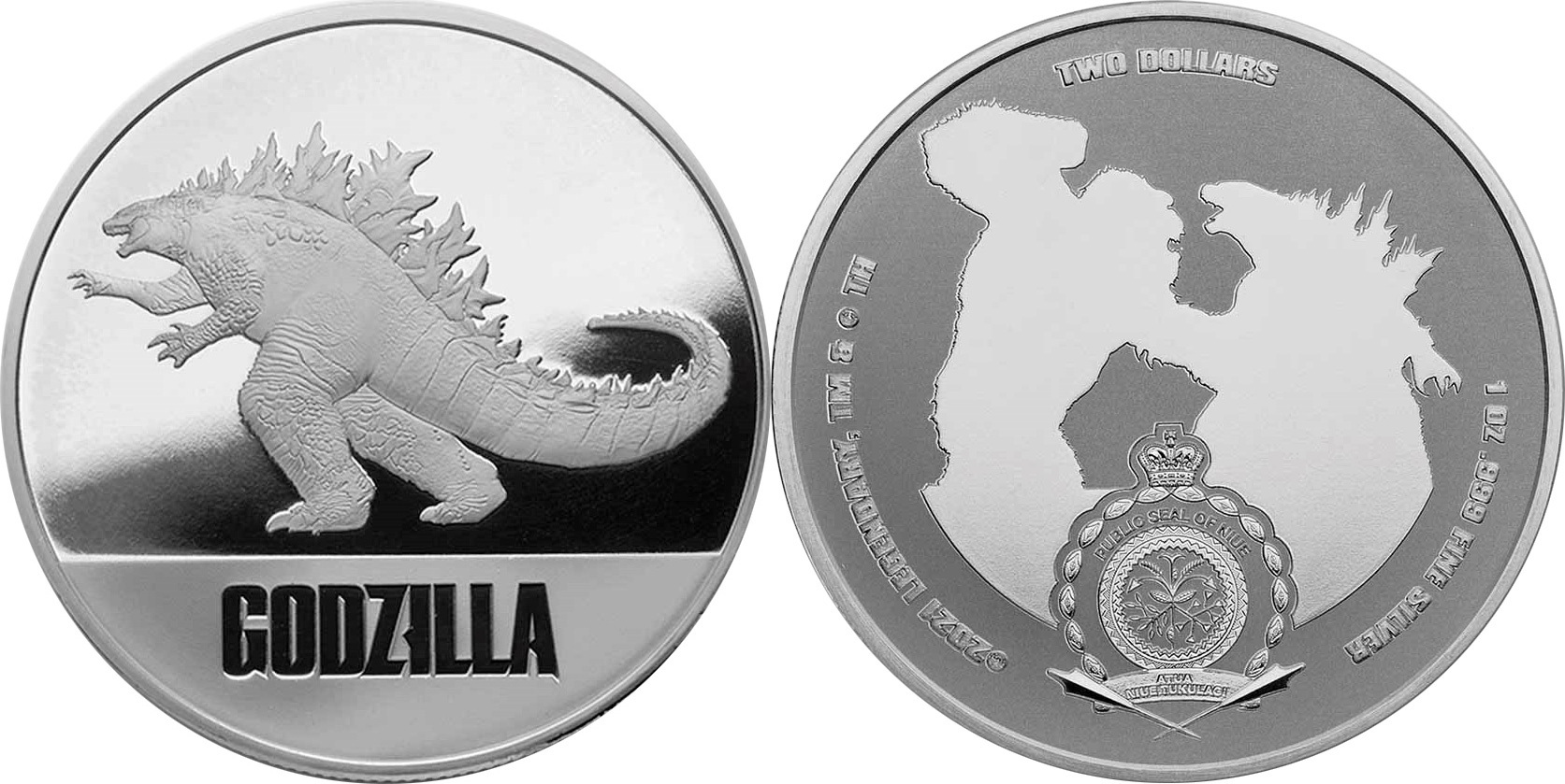 2 Dollars GODZILLA 1 Oz Silver Coin 2$ Niue 2021 Proof | MA-Shops
