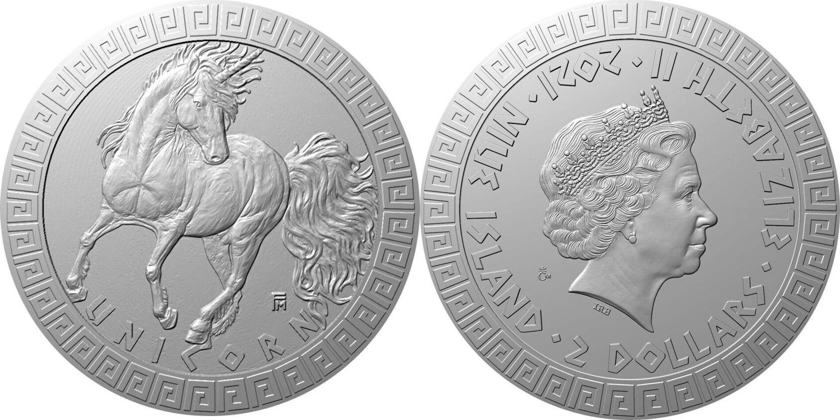 2 Dollars UNICORN Mythical Creatures 1 Oz Silver Coin 2$ Niue 2021 ...