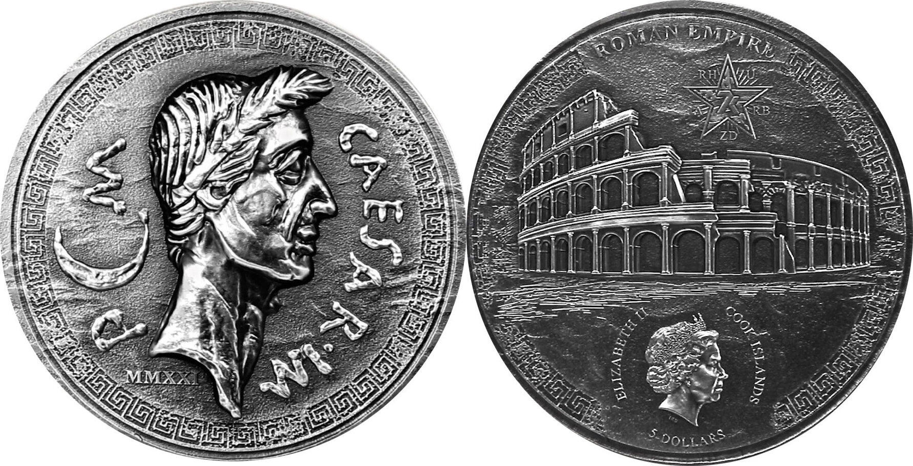 5 Dollars JULIUS CAESAR Roman Empire 1 Oz Silver Coin 5$ Cook Islands ...