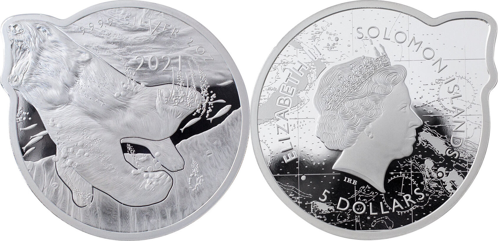 5 Dollars POLAR BEAR Ocean Predators 2 Oz Silver Coin 5$ Solomon ...