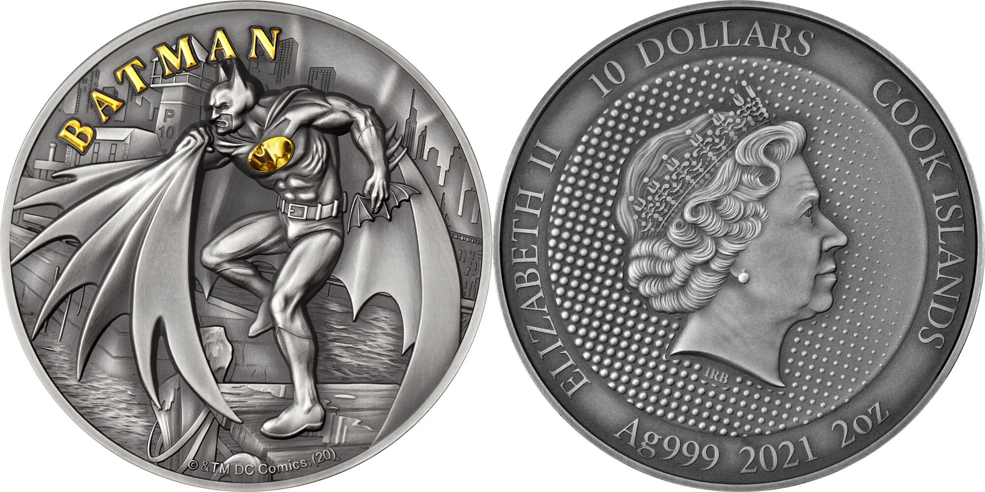 10 Dollars BATMAN 2 Oz Silver Coin 10$ Cook Islands 2021 Antique Finish ...