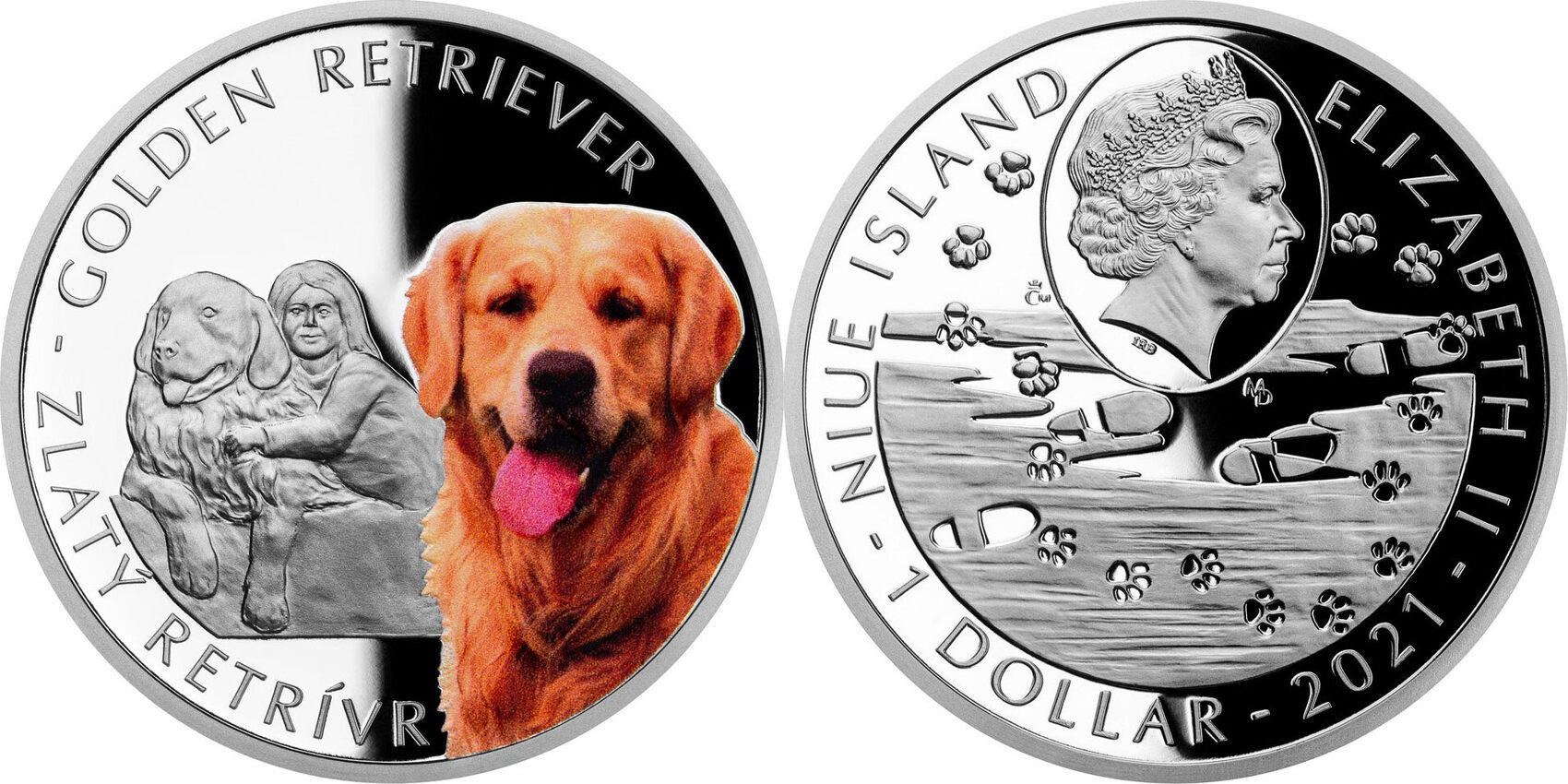 1 Dollar GOLDEN RETRIEVER Dog Breeds 1 Oz Silver Coin 1$ Niue 2021 ...