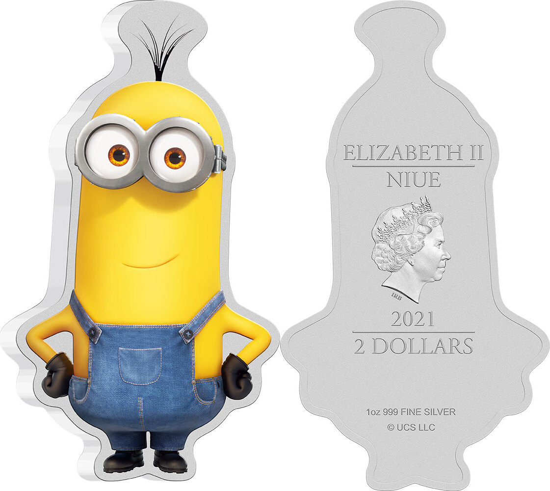 2 Dollars KEVIN Shape Minion 1 Oz Silver Coin 2$ Niue 2021 Proof | MA-Shops