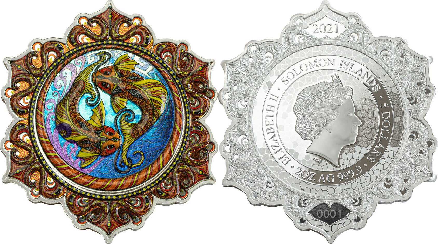 5 Dollars FISH OF THE 2ND CHAKRA Phil Lewis 2 Oz Silver Coin 5$ Solomon ...