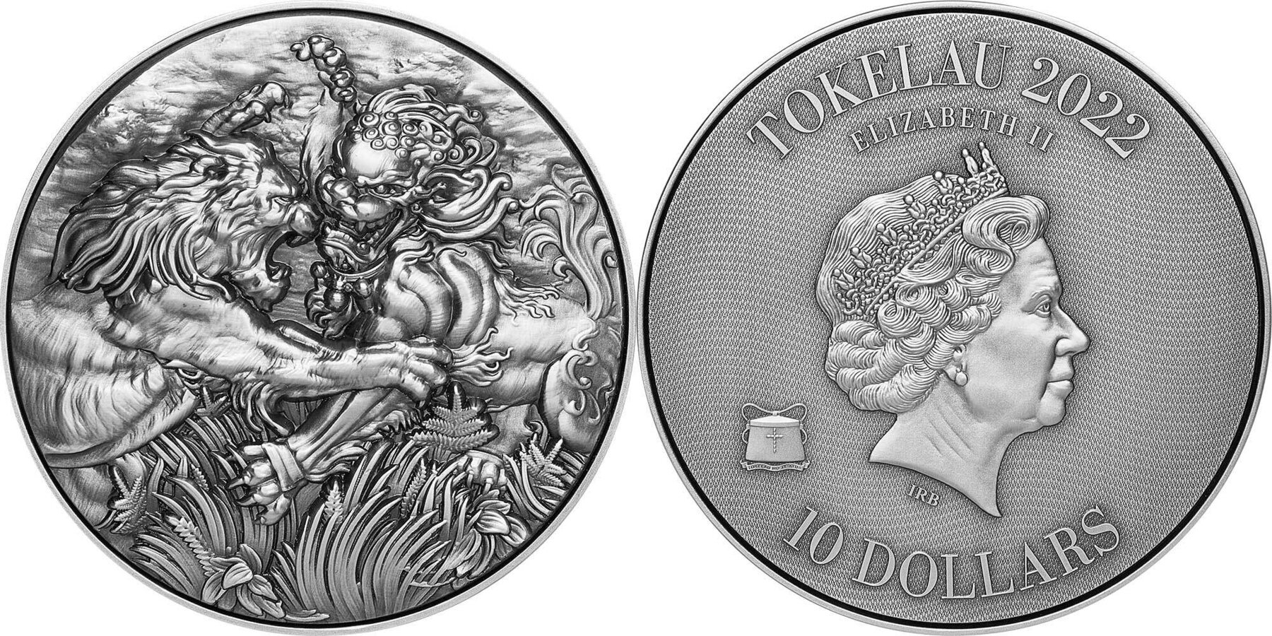 10 Dollars AFRICAN LION vs CHINESE GUARDIAN LION 2 Oz Silver Coin 10 ...