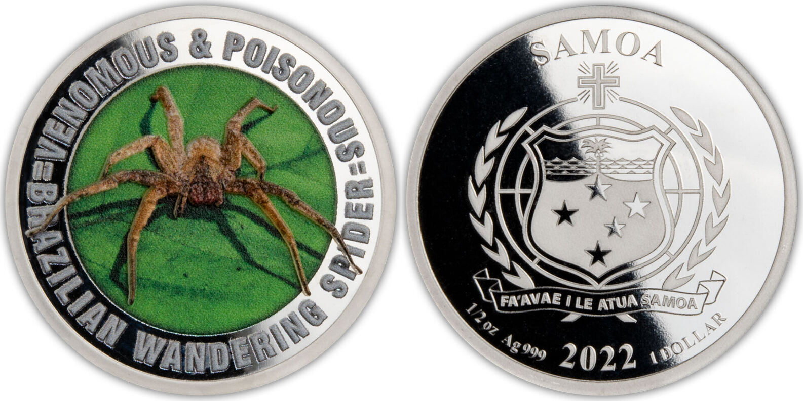 1 Dollar BRAZILIAN WANDERING SPIDER Venomous and Poisonous ½ Oz Silver ...