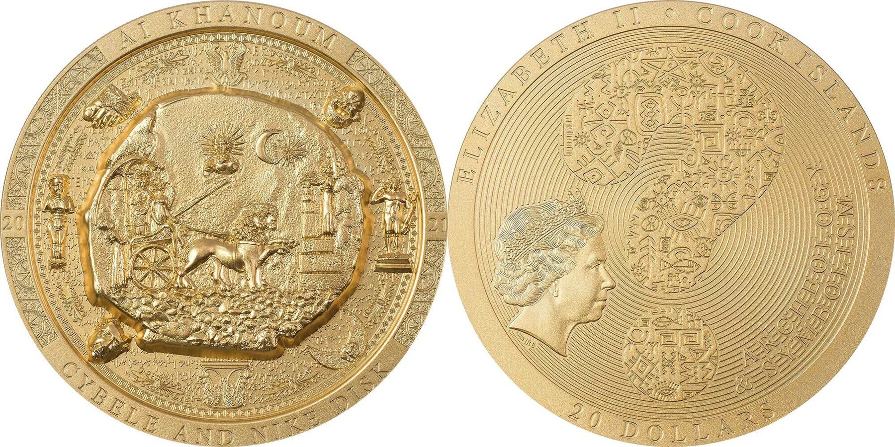 20 Dollars BACTRIAN CYBELE DISK Gilded Archeology Symbolism 3 Oz Silver ...