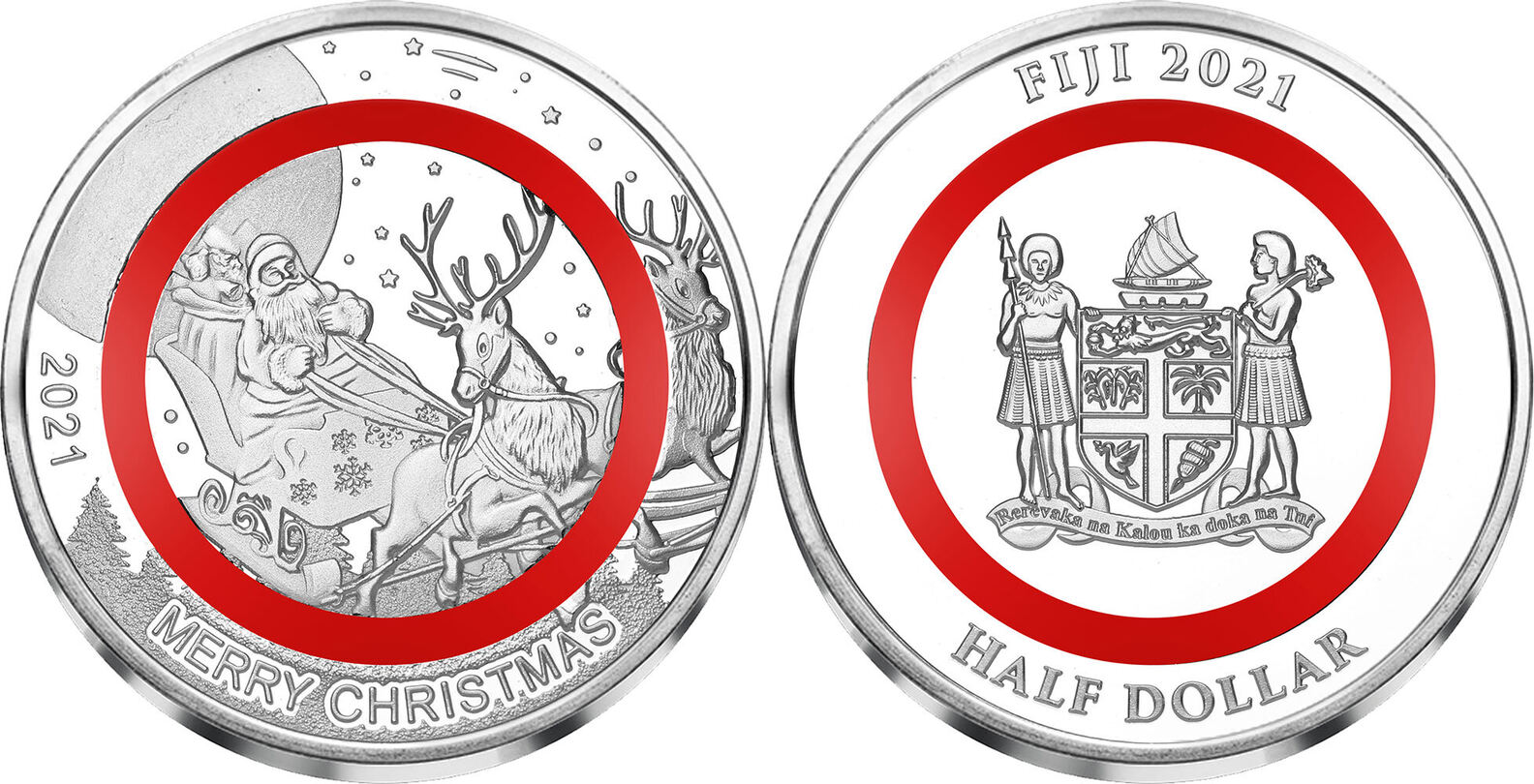 SANTA CLAUS Silver Plated Coin 50 Cents Fiji 2021 | MA-Shops