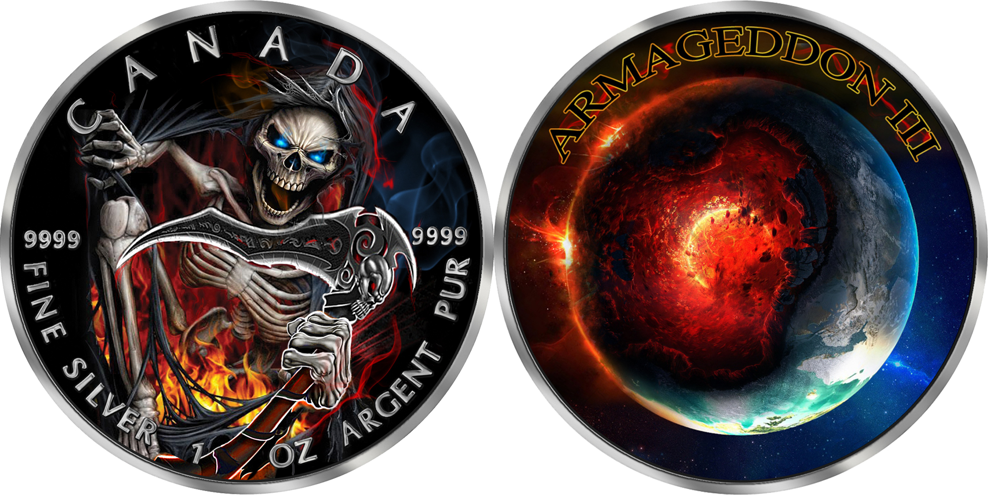 5 Dollars GRIM REAPER Death Maple Leaf Armageddon III 1 Oz Silver Coin ...