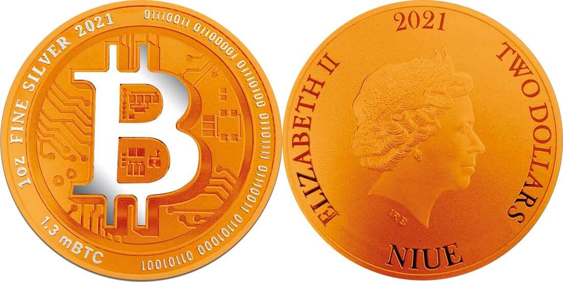 2 Dollars BITCOIN Cyber Orange 1 Oz Silver Coin 2$ Niue 2021 BU ...