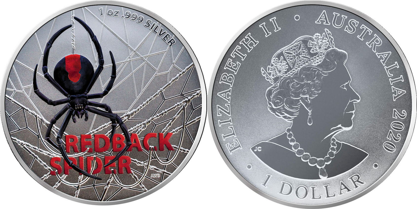 1 Dollar REDBACK SPIDER Coloured 1 Oz Silver Coin 1$ Australia 2020 Proof | MA-Shops