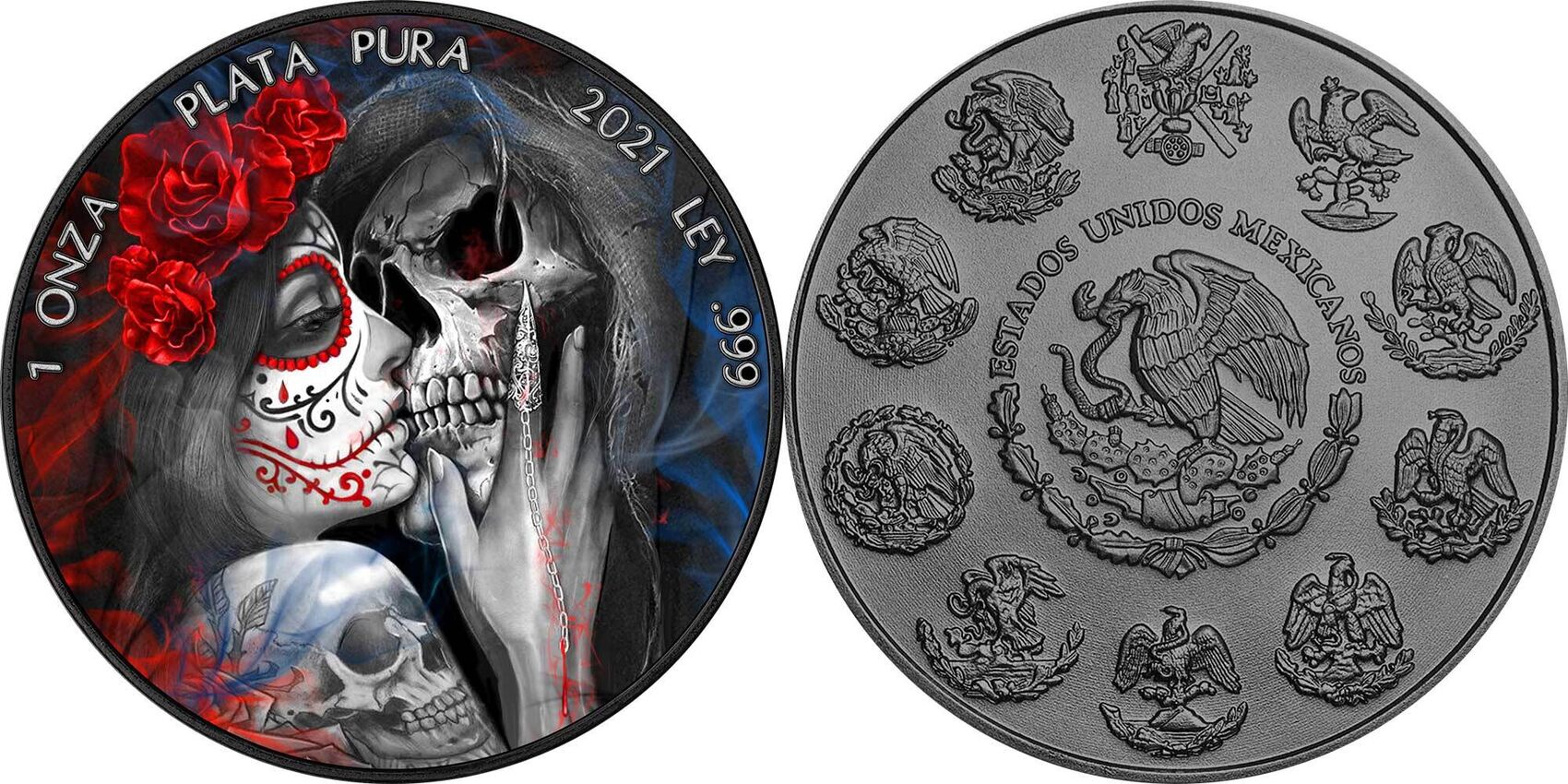 DIA DE LOS MUERTOS III Day of the Dead 1 Oz Silver Coin Mexico 2021 BU ...