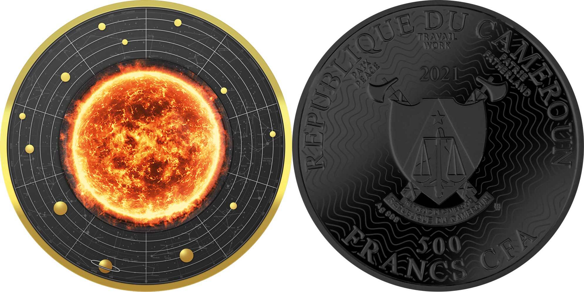 SUN Solar System Silver Coin 500 Francs CFA Cameroon 2021 Proof | MA-Shops