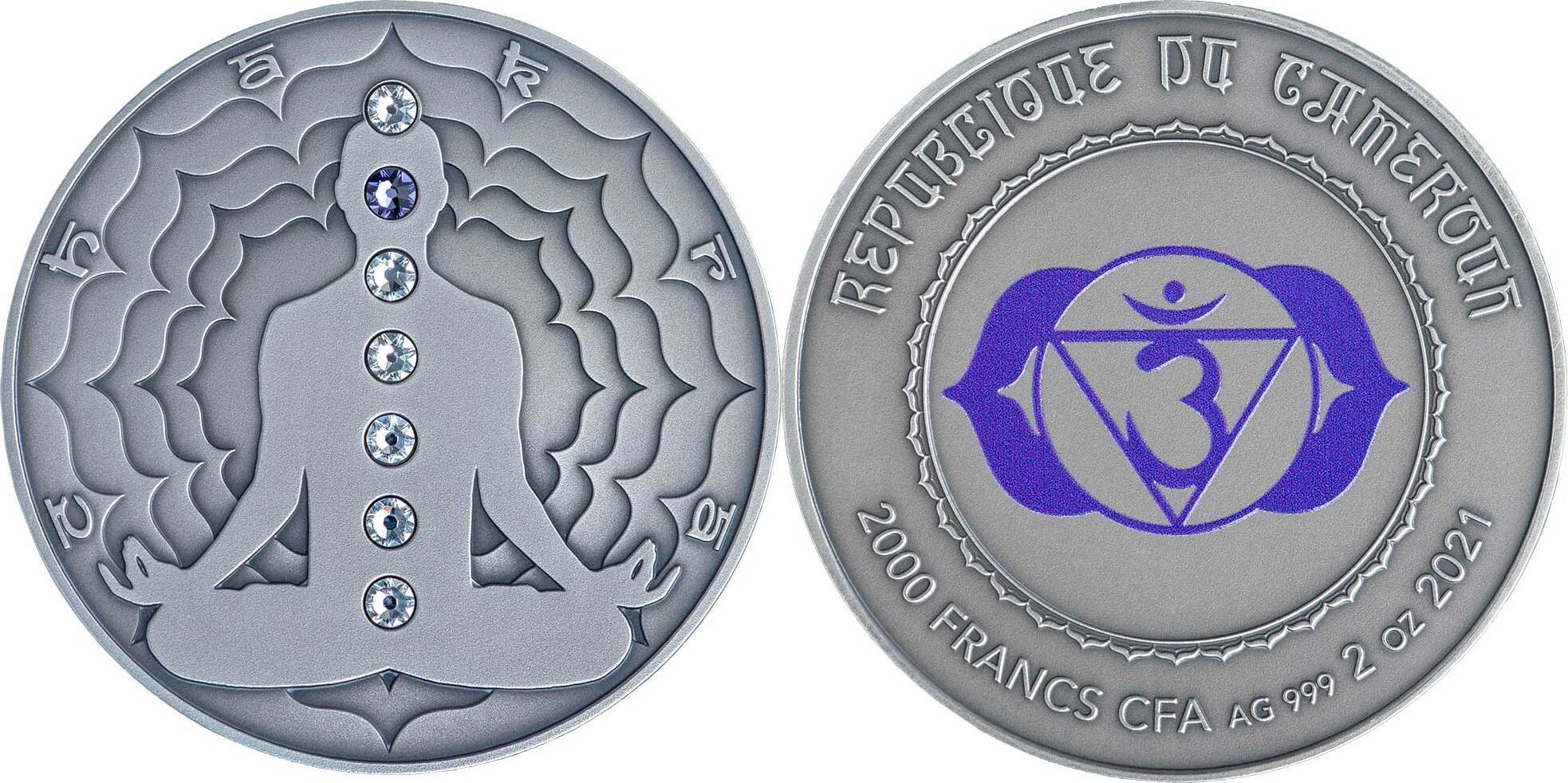 AJNA Chakra 2 Oz Silver Coin 2000 Francs Cameroon 2021 Antique Finish ...