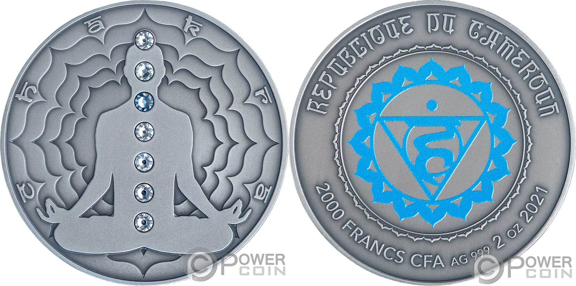 VISHUDDHA Chakra 2 Oz Silver Coin 2000 Francs Cameroon 2021 Antique ...