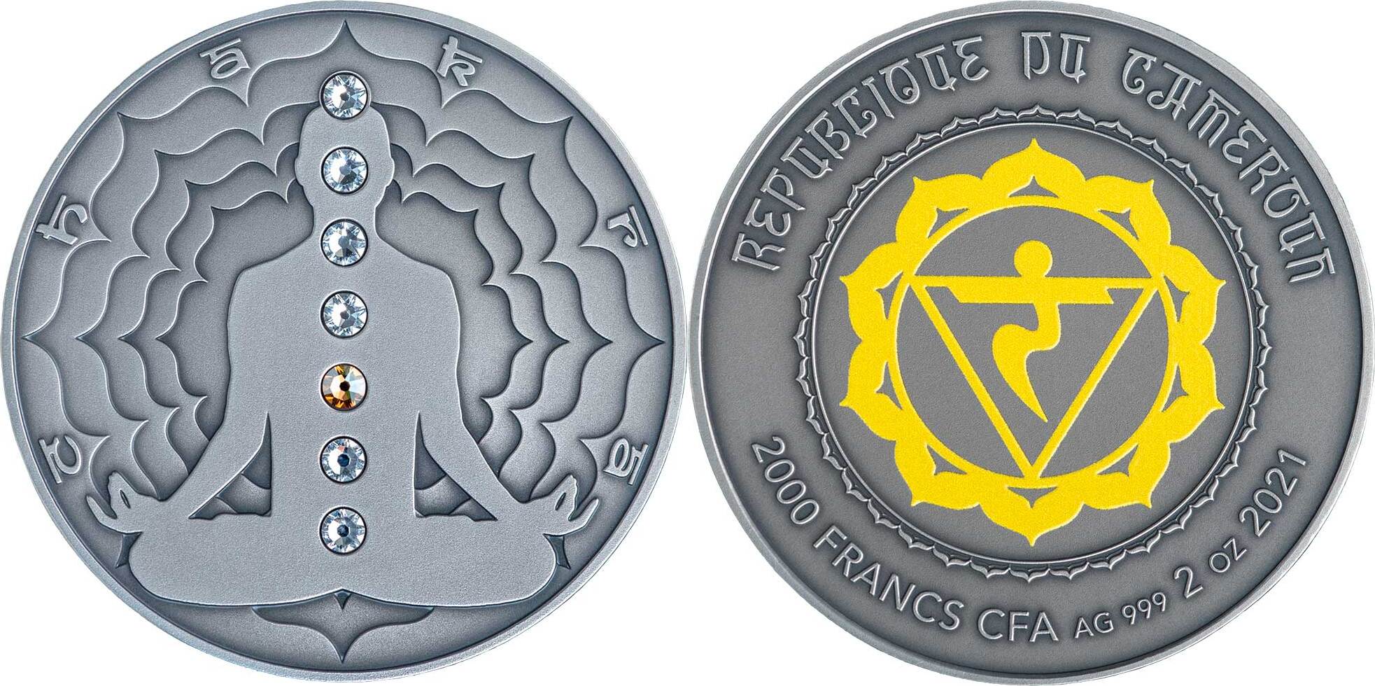 MANIPURA Chakra 2 Oz Silver Coin 2000 Francs Cameroon 2021 Antique ...