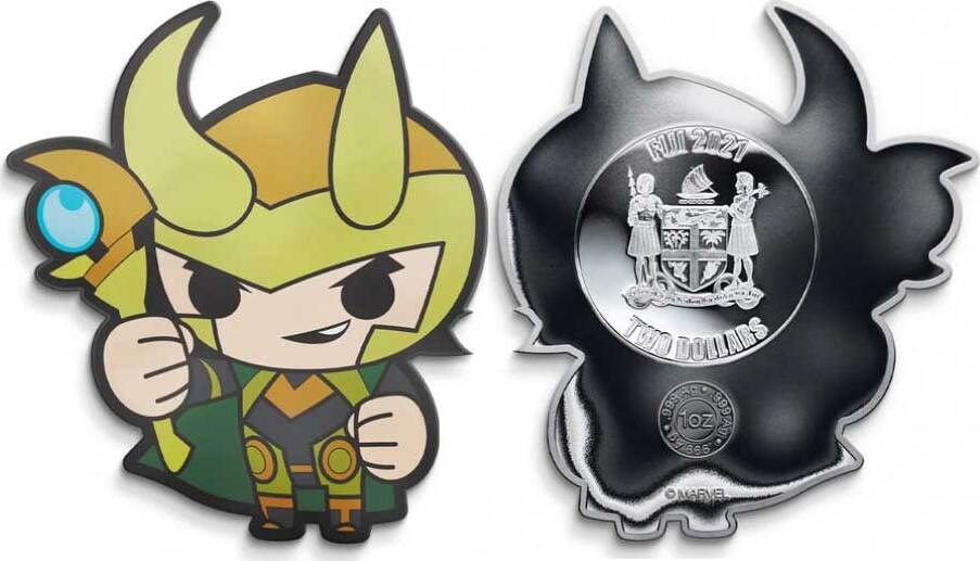 2 Dollars LOKI Marvel Mini Hero Shaped 1 Oz Silver Coin 2$ Fiji 2021 ...