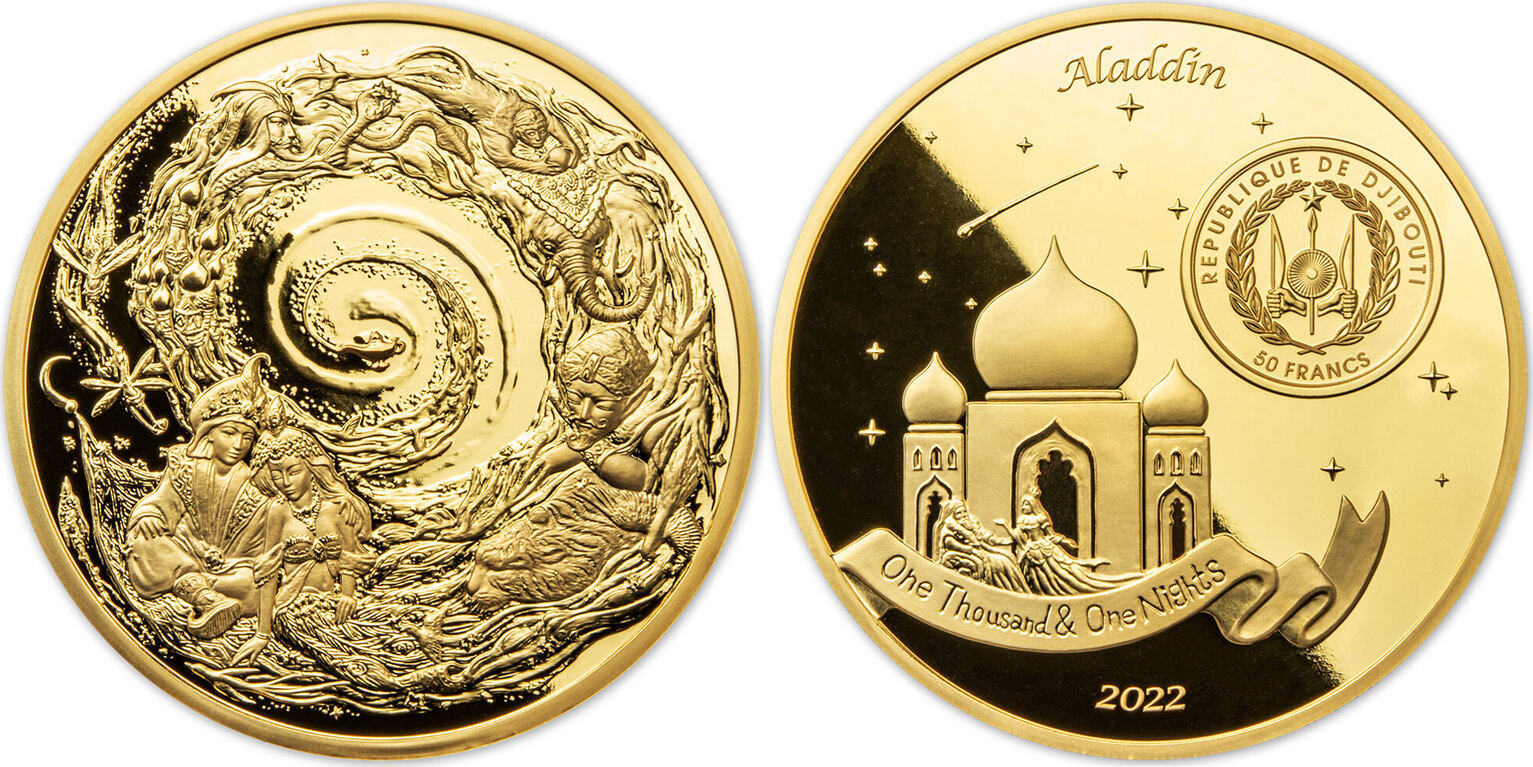 ALADDIN 1001 NIGHTS Copper Coin 50 Francs Djibouti 2022 Proof | MA-Shops