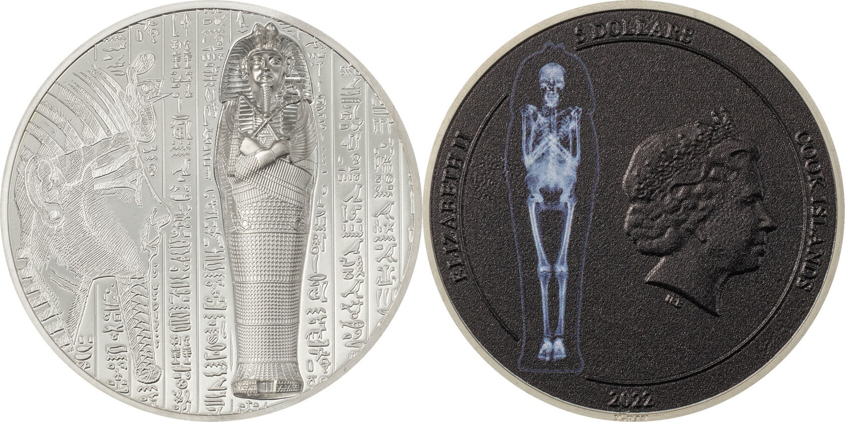 5 Dollars MUMMY X Ray 1 Oz Silver Coin 5$ Cook Islands 2022 Proof | MA ...