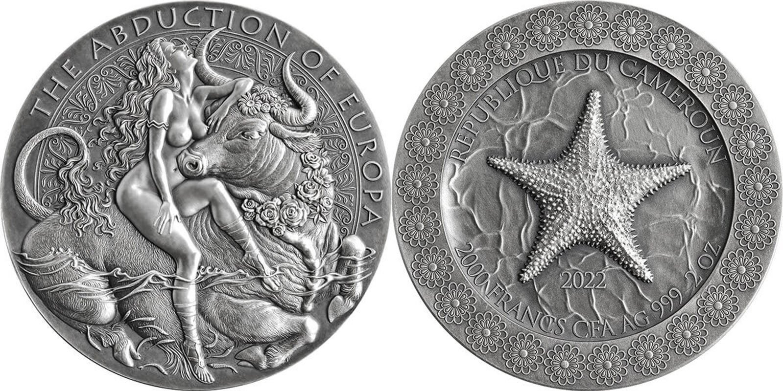 ABDUCTION OF EUROPA Celestial Beauty 2 Oz Silver Coin 2000 Francs ...