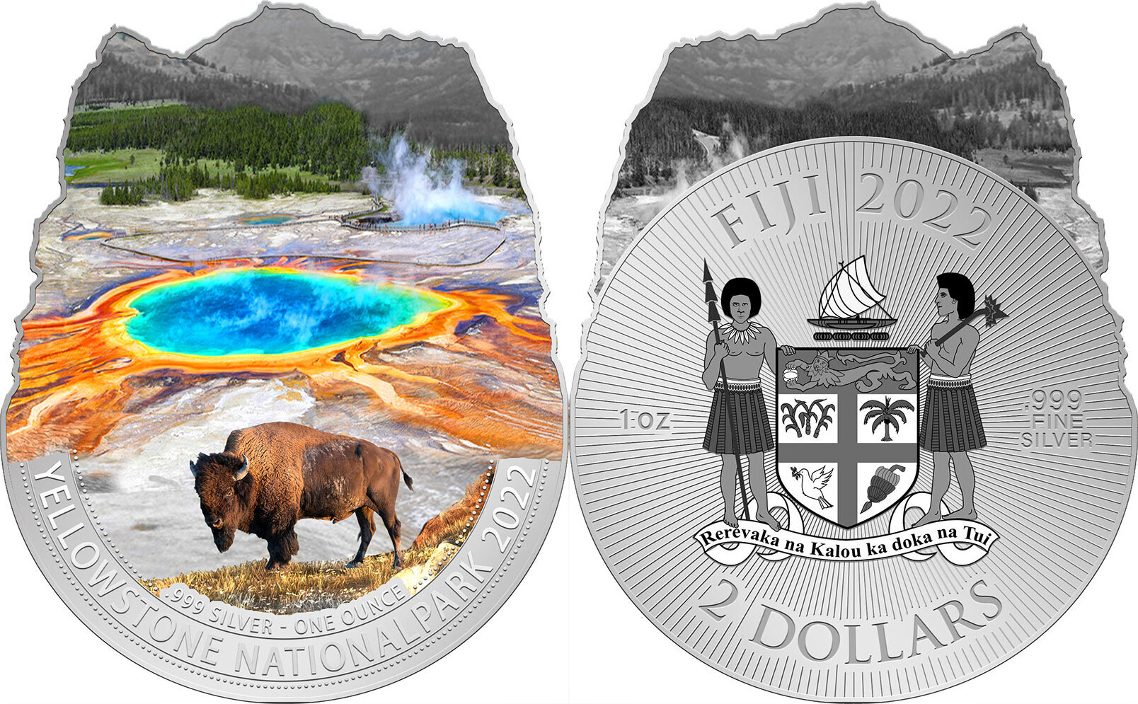 2 Dollars YELLOWSTONE NATIONAL PARK Wonders of Nature 1 Oz Silver Coin ...