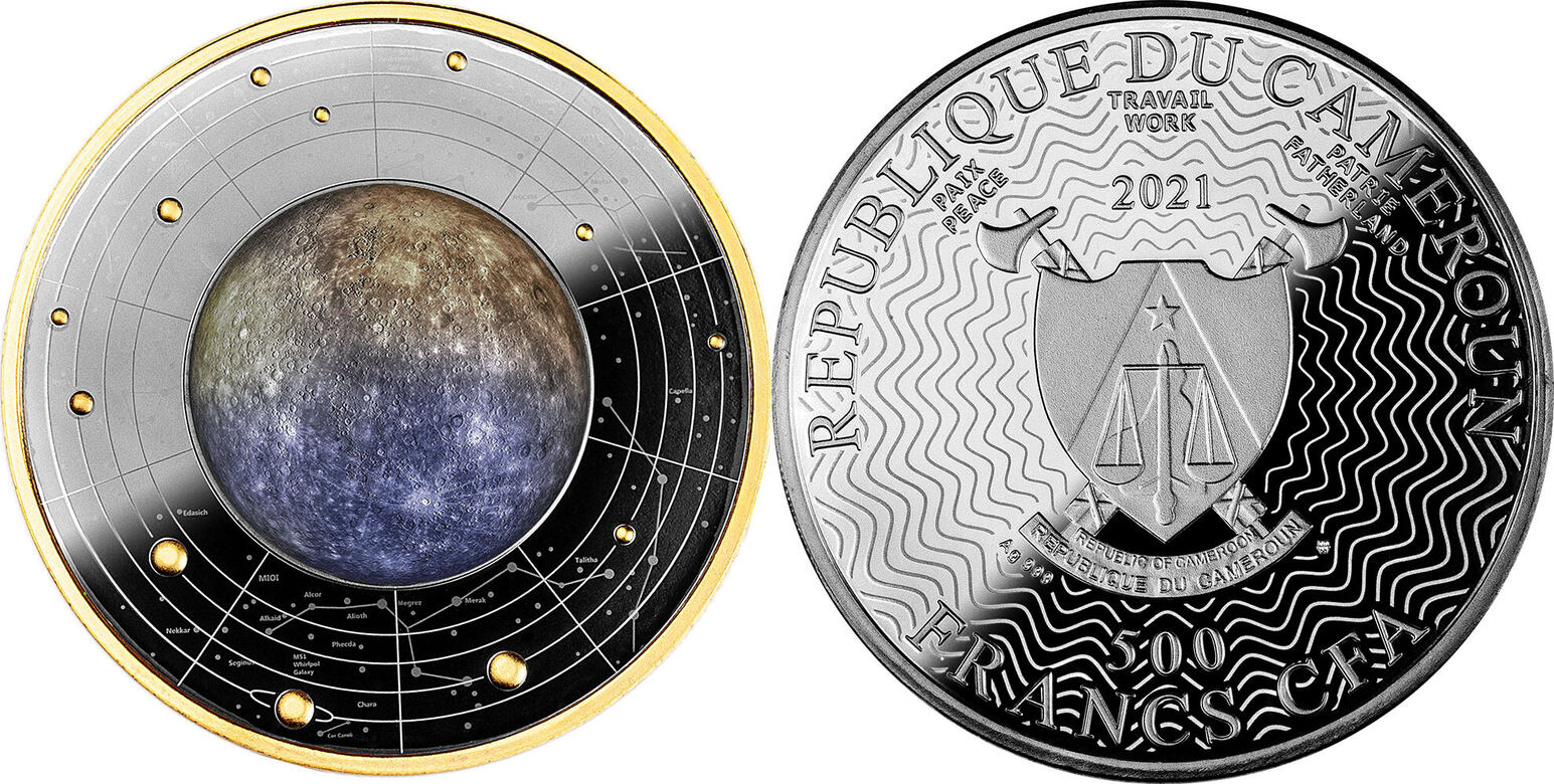 MERCURY Solar System Silver Coin 500 Francs CFA Cameroon 2021 Proof ...