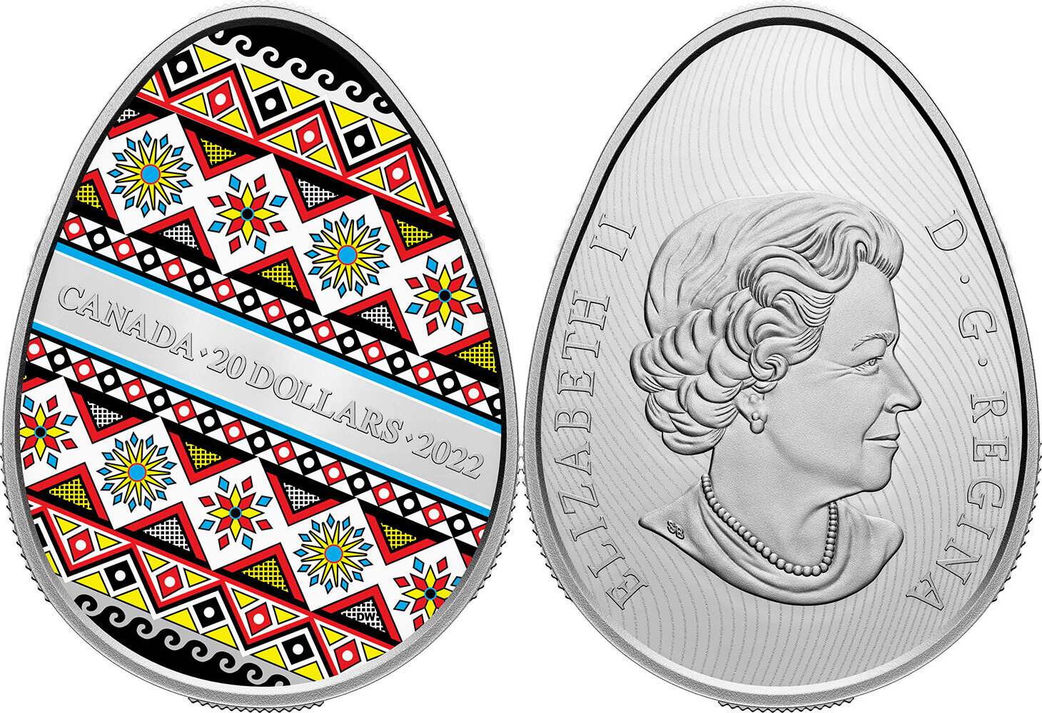 20 Dollars PYSANKA Egg Shape 1 Oz Silver Coin 20$ Canada 2022 Proof ...