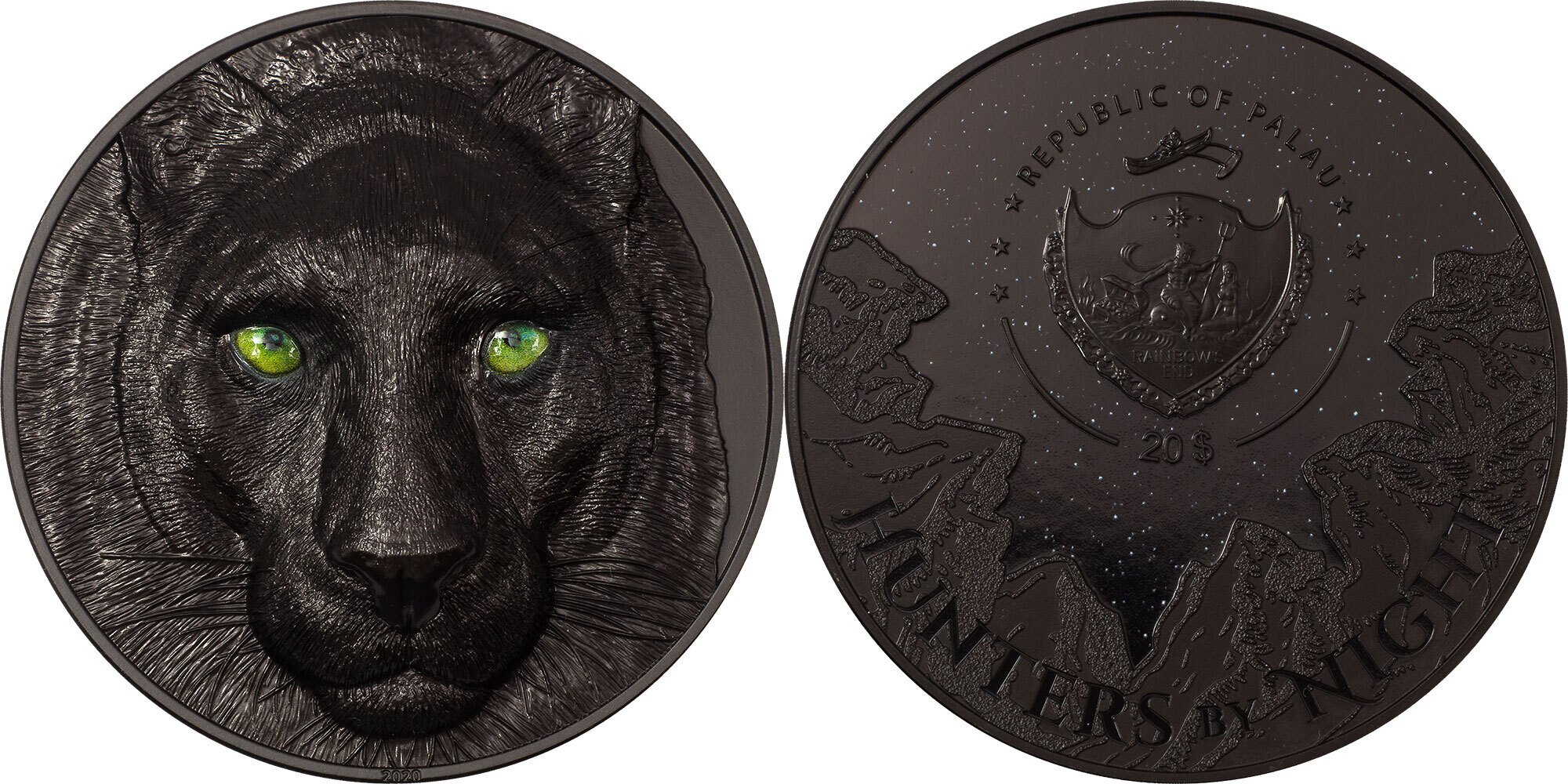 20 Dollars BLACK PANTHER Hunters By Night 5 Oz Silver Coin 20$ Palau ...