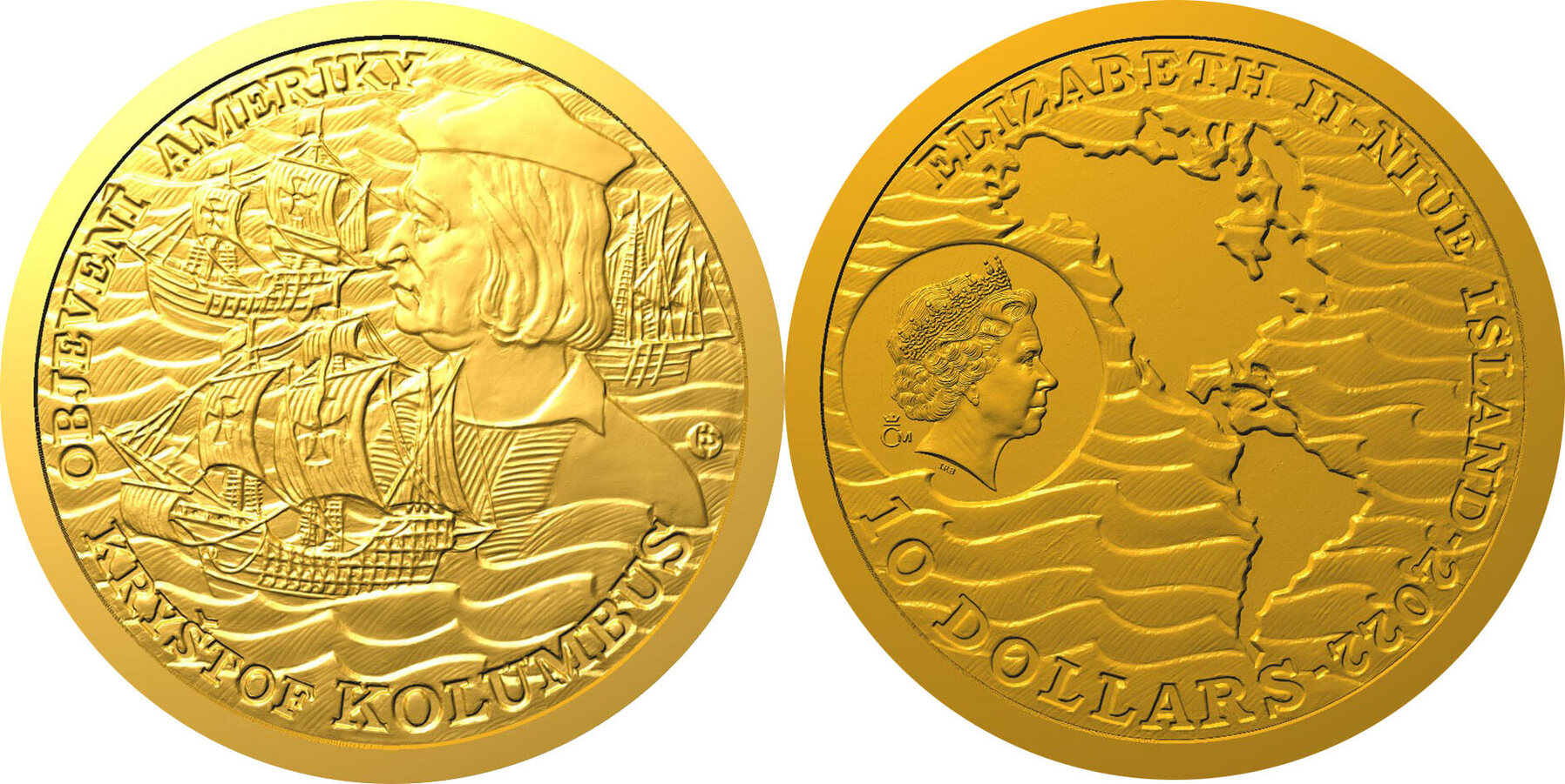 10 Dollars CHRISTOPHER COLUMBUS Discovery of America 1/4 Oz Gold Coin ...