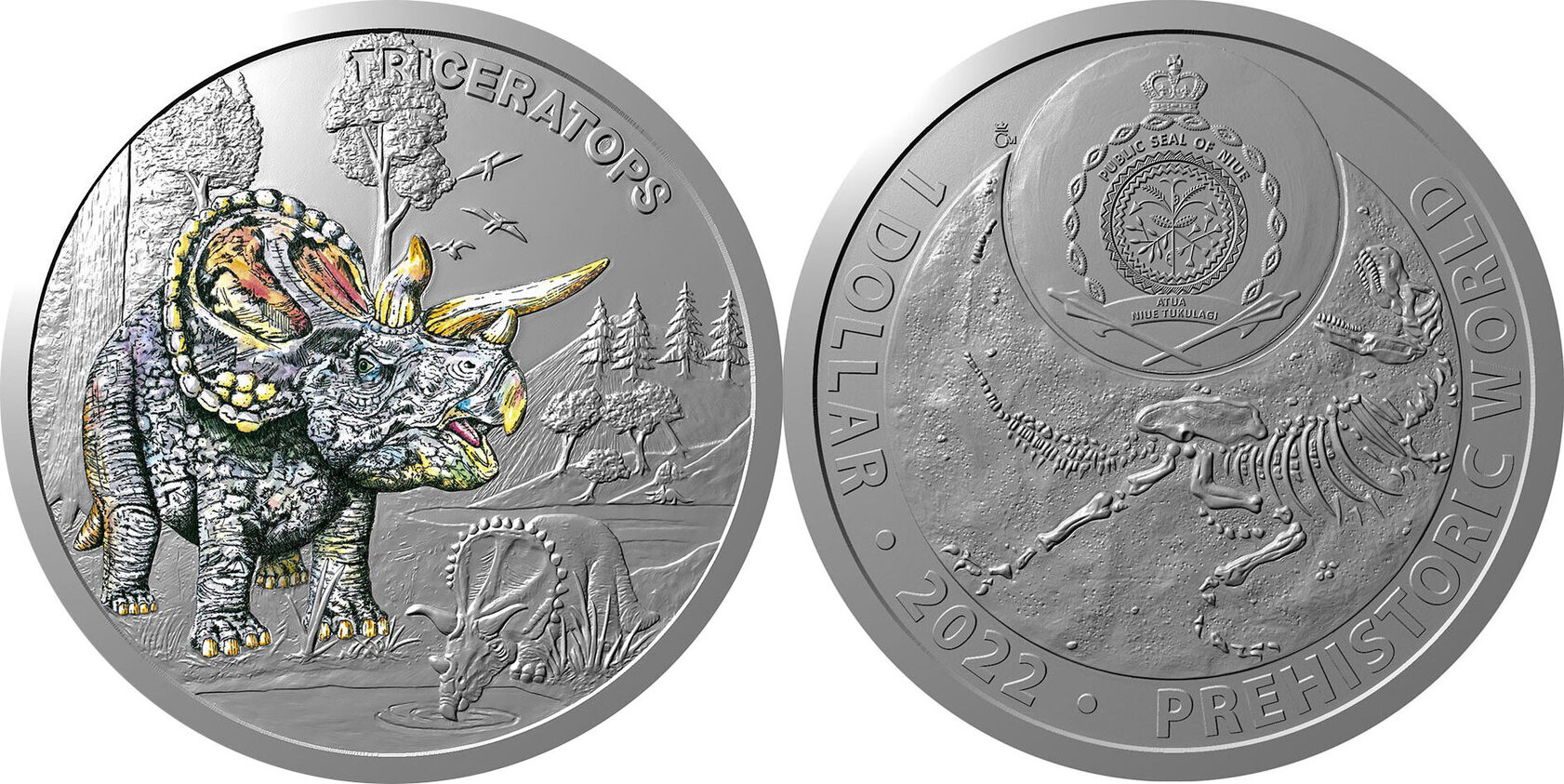 1 Dollar TRICERATOPS Prehistoric World 1 Oz Silver Coin 1$ Niue 2022 ...