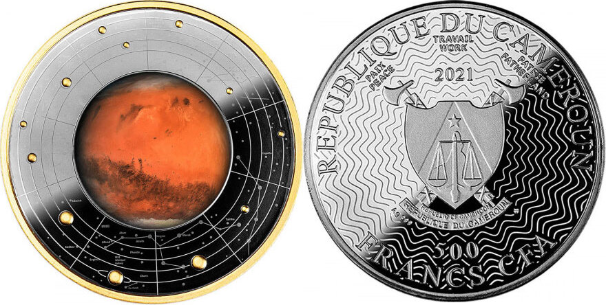 MARS Planet Solar System Silver Coin 500 Francs CFA Cameroon 2021 Proof ...