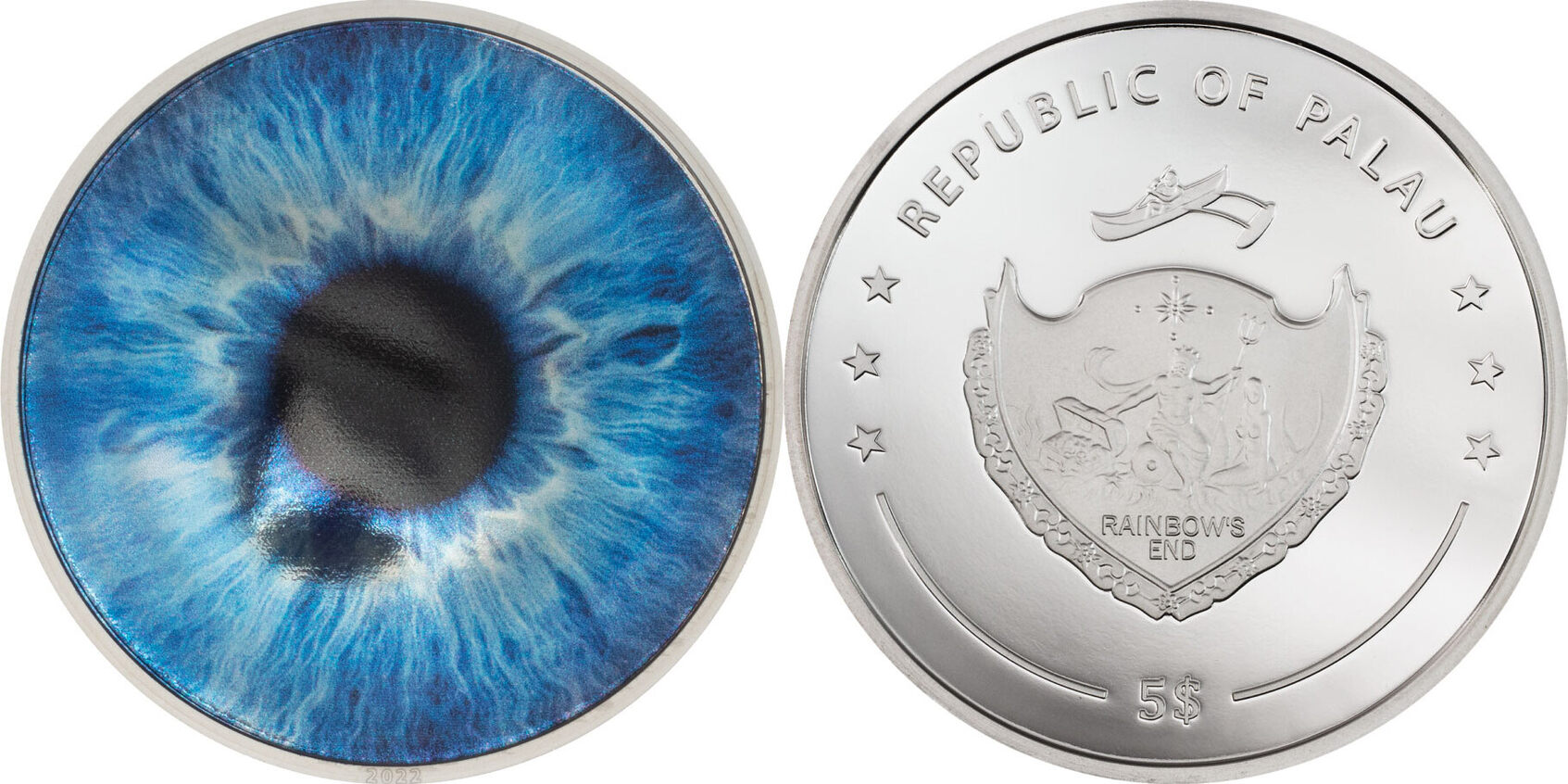 5 Dollars OCEAN BLUE Coloreyezed Eye 1 Oz Silver Coin 5$ Palau 2022 ...