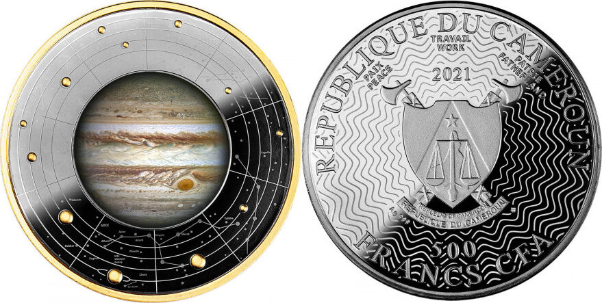 JUPITER Planet Solar System Silver Coin 500 Francs CFA Cameroon 2021 ...