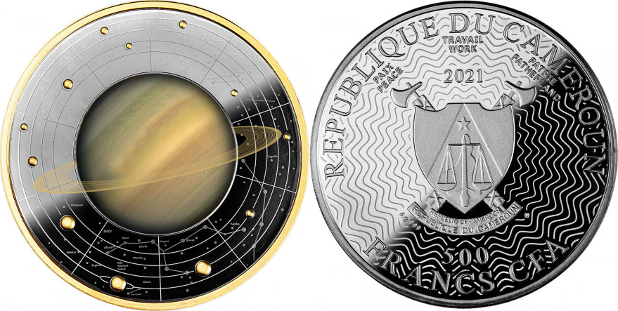 SATURN Planet Solar System Silver Coin 500 Francs CFA Cameroon 2021 ...