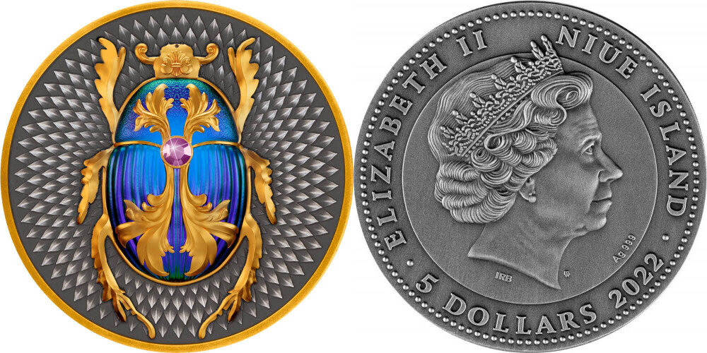5 Dollars SCARAB 2 Oz Silver Coin 5$ Niue 2022 Antique Finish | MA-Shops