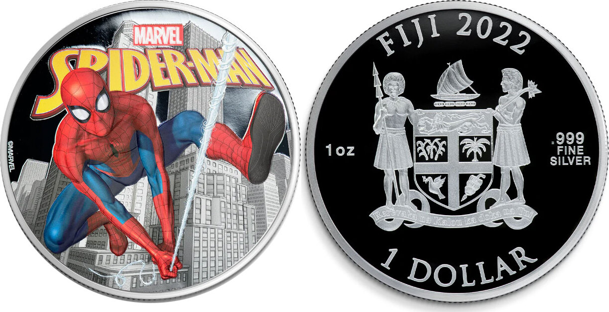1 Dollar SPIDERMAN Marvel 1 Oz Silver Coin 1$ Fiji 2022 Proof | MA-Shops