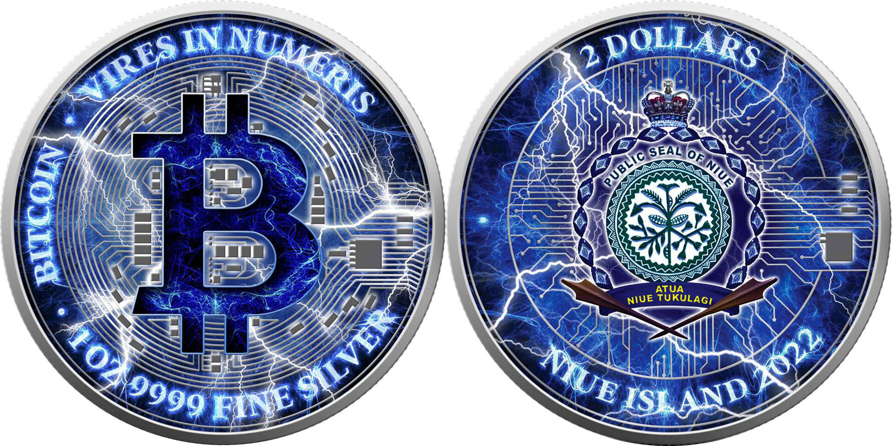 2 Dollars BITCOIN ENERGY 1 Oz Silver Coin 2$ Niue 2022 BU-Brilliant ...