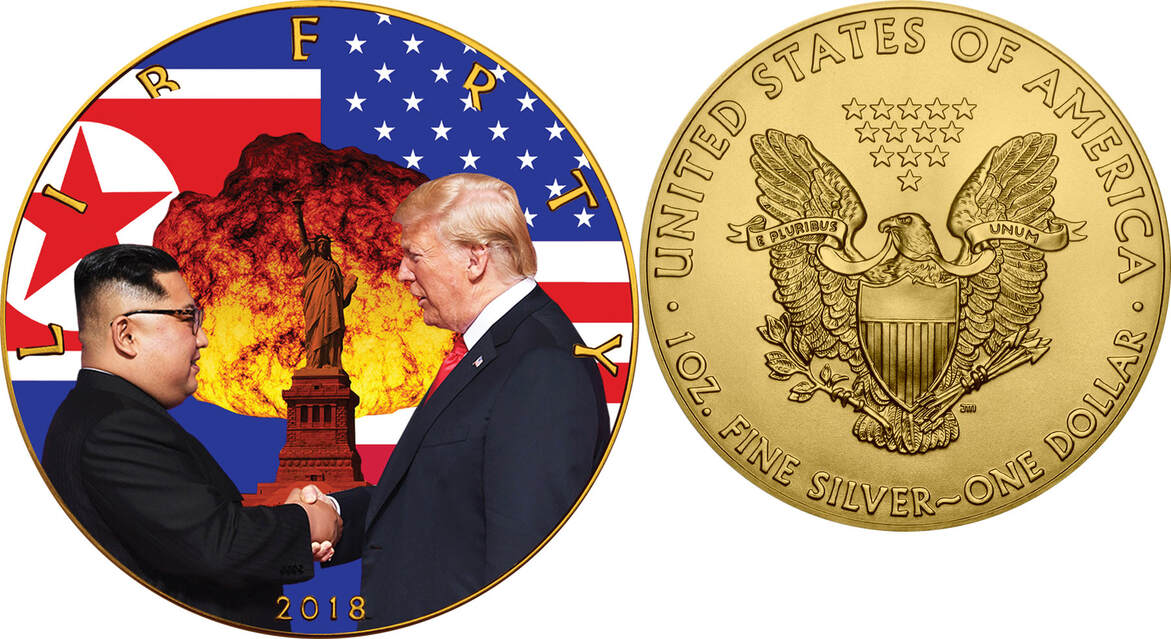 United States 1 Dollar ATOMIC HANDSHAKE Kim Jong-un Donald Trump ...