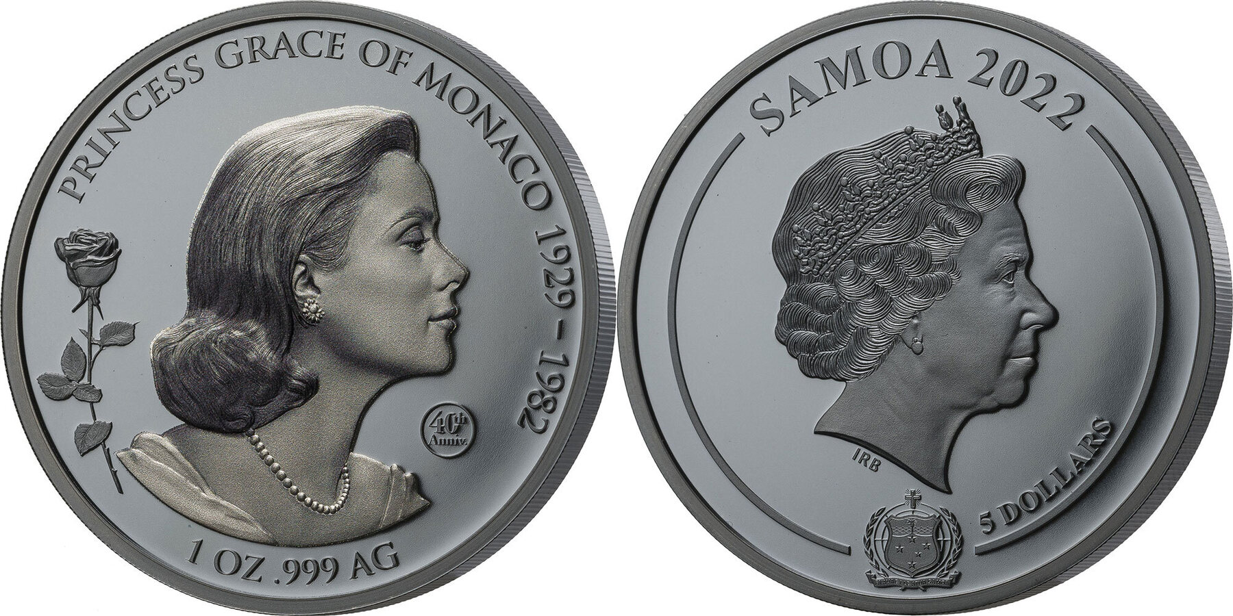 5 Dollars GRACE KELLY 40th Anniversary 1 Oz Silver Coin 5$ Samoa 2022 ...