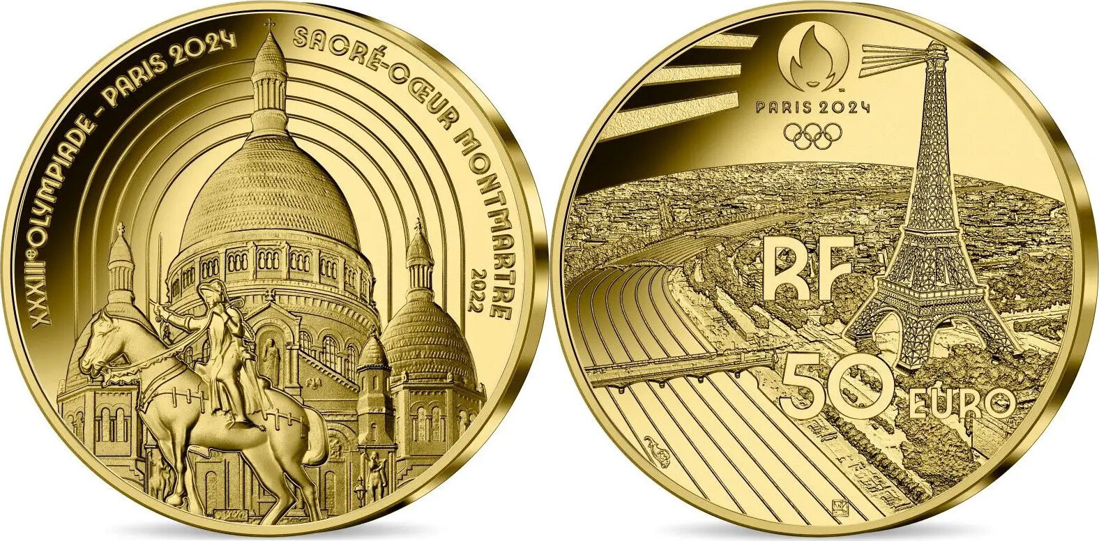 50 Euro MONTMARTRE SACRE COEUR Olimpic Games Paris 1 4 Oz Gold Coin 50