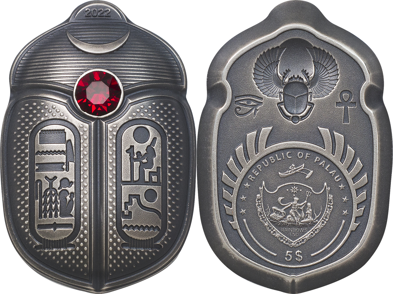5 Dollars RAMSES II Scarab 1 Oz Silver Coin 5$ Palau 2022 Antique ...