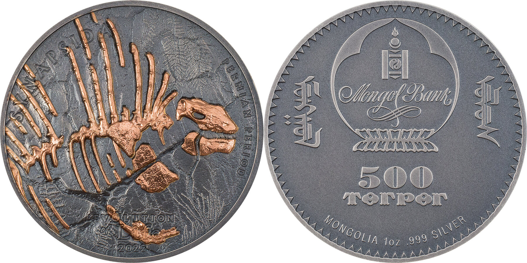 SYNAPSIDA Evolution of Life 1 Oz Silver Coin 500 Togrog Mongolia 2022 ...