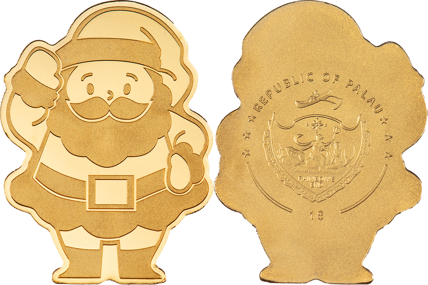 1 Dollar SANTA CLAUS Golden Highlights Gold Coin 1$ Palau Silk Finish ...