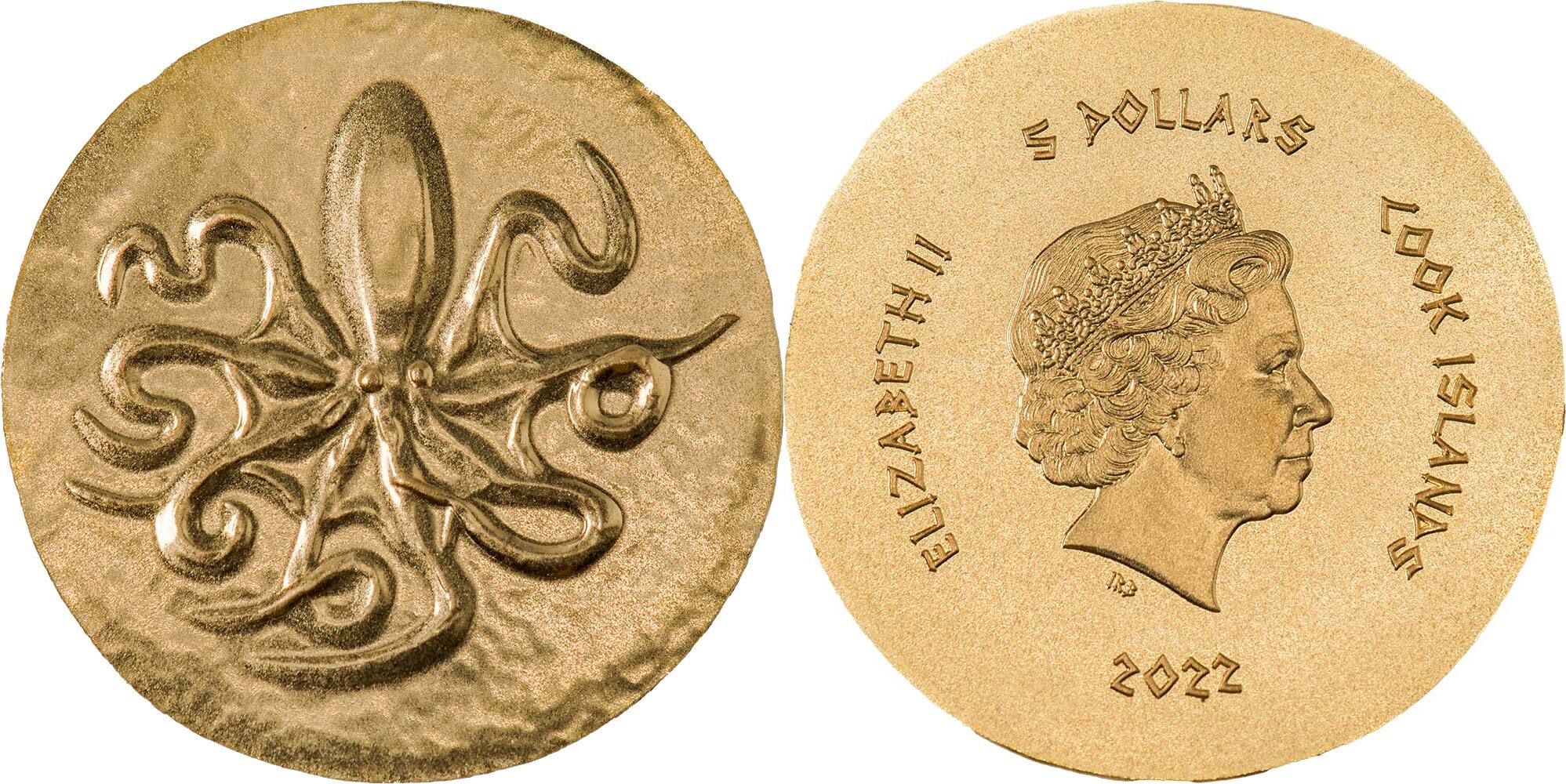 5 Dollars OCTOPUS SYRACUSE Ancient Greece Gold Coin 5$ Cook Islands ...